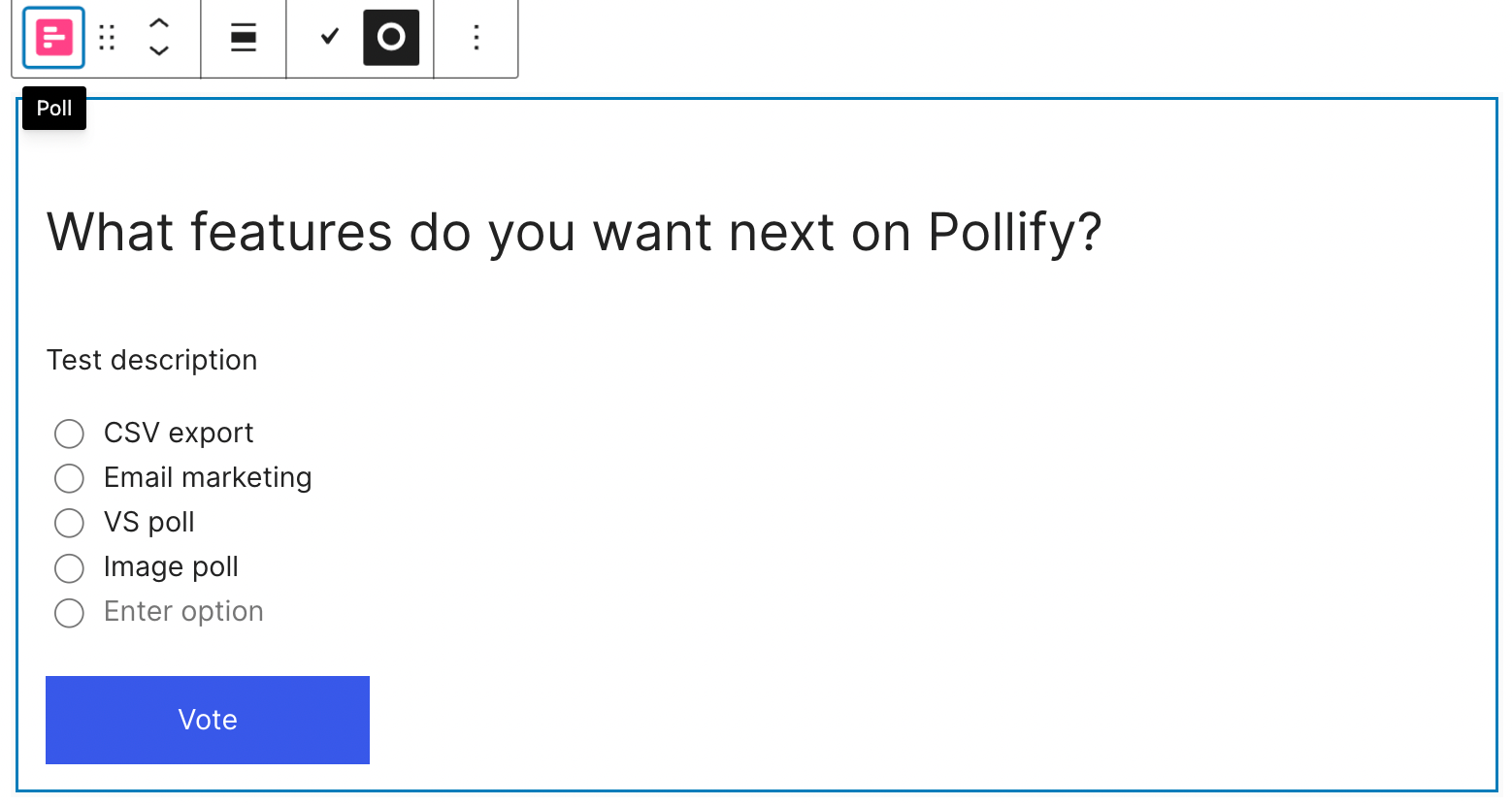 Pollify Block Toolbar and Layout Settings - wpRigel